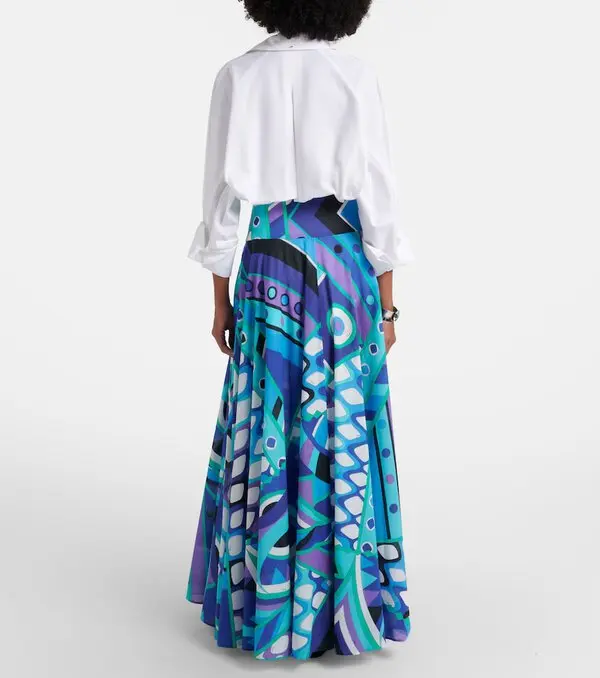 Emilio Pucci Vivara Cotton Maxi Skirt - Blue
