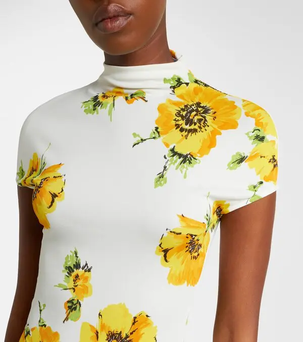 Alaïa Floral Ruched Jersey Maxi Dress - White