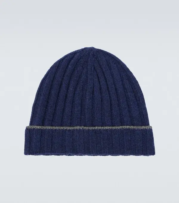 Brunello Cucinelli Cashmere Ribbed Beanie - Blue