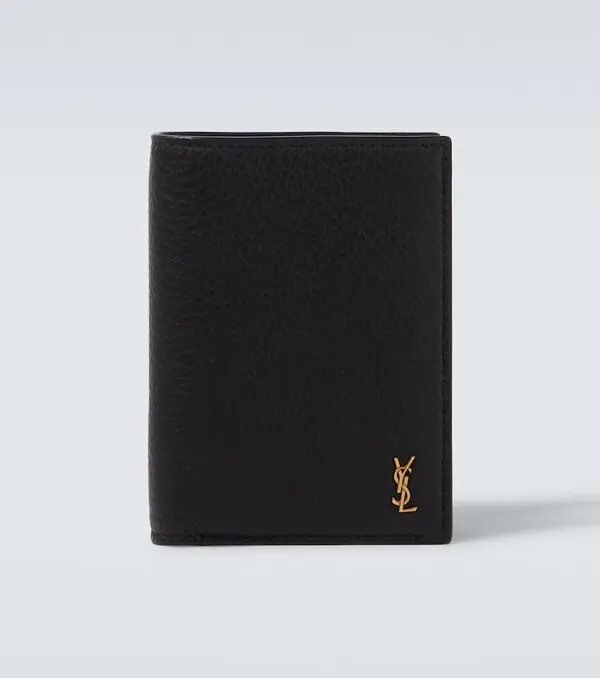 Saint Laurent Tiny Cassandre Leather Wallet - Black