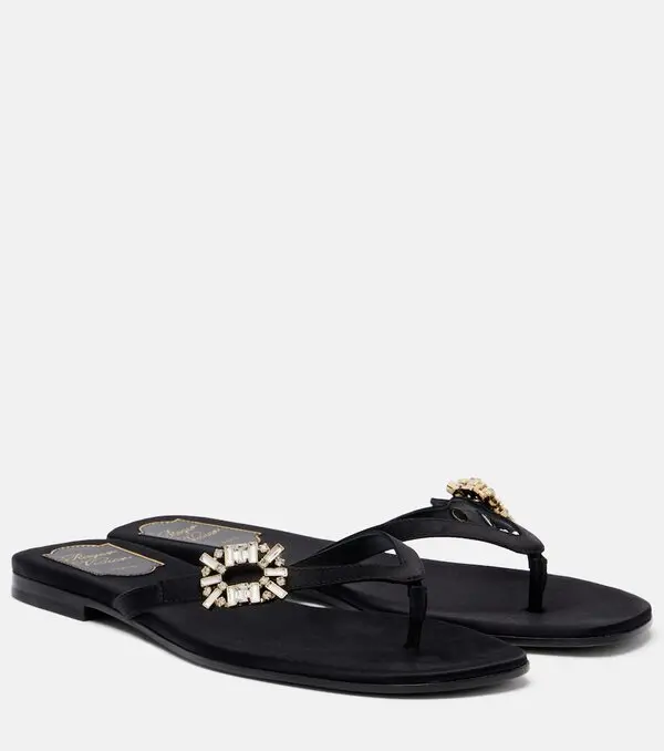 ROGER VIVIER Embellished Satin Thong Sandals