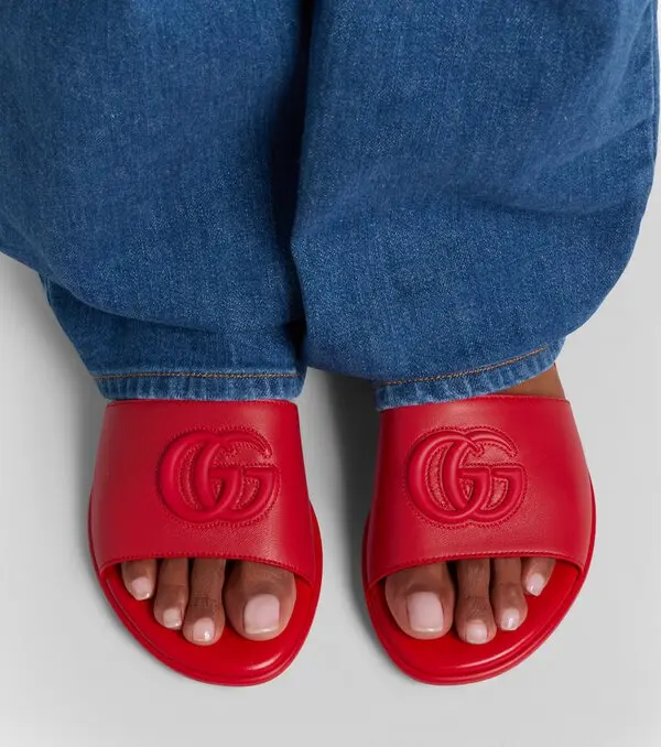 Gucci Double G Leather Slides