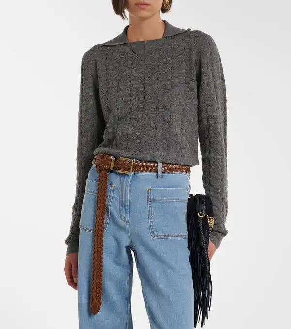 Etro Cable-knit Wool Polo Sweater