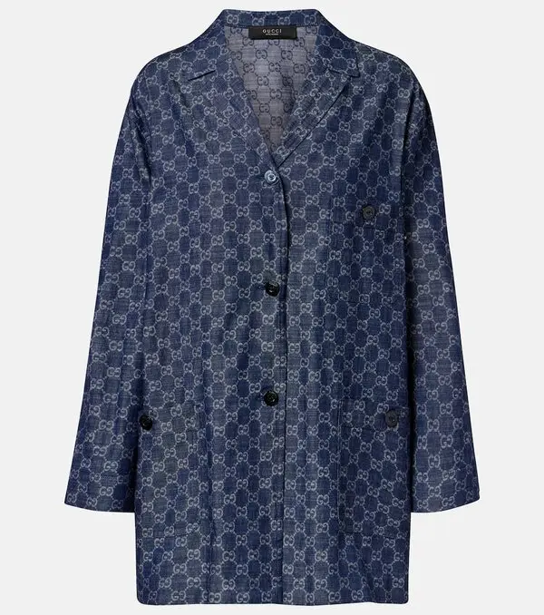 Gucci Gg Jacquard Denim Shirt - Blue