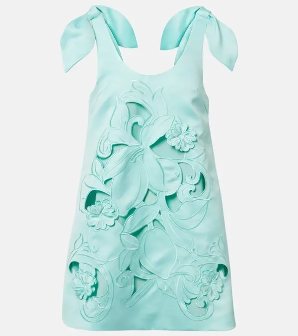 LEO LIN Harper Bow Detail Embroidered Minidress - Blue