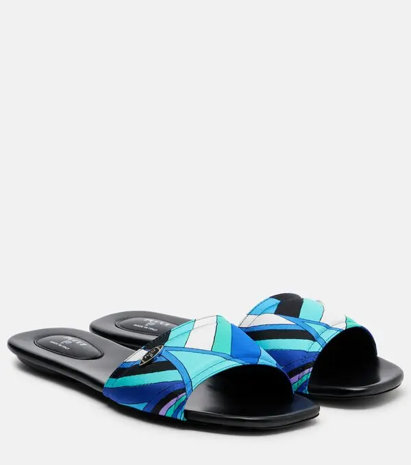 Emilio Pucci Yummy Iride Twill Slides - Blue