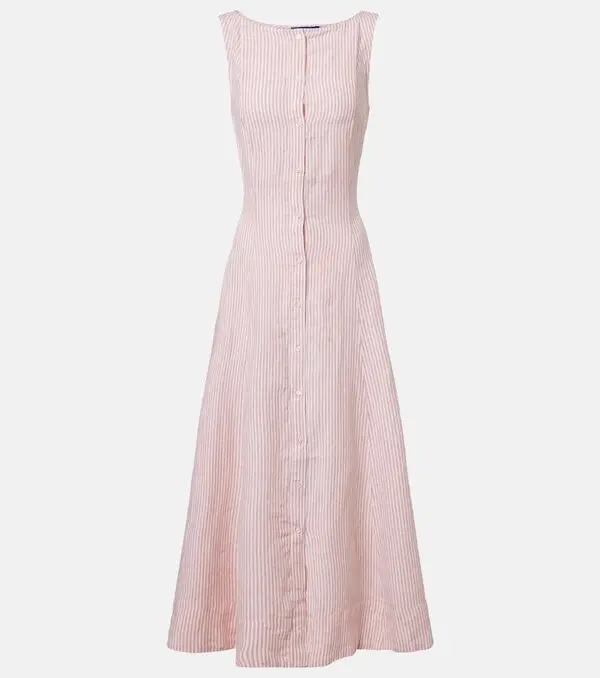 Polo Ralph Lauren Striped Linen Midi Dress - Pink