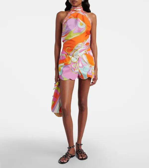 Emilio Pucci Orchidee Scalloped Cotton Shorts