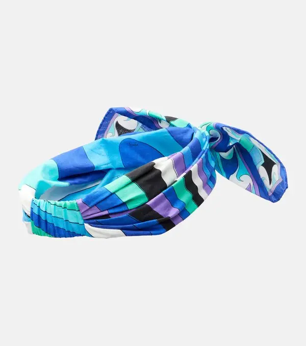 Emilio Pucci Printed Cotton Muslin Headband With Bow Detail - Blue