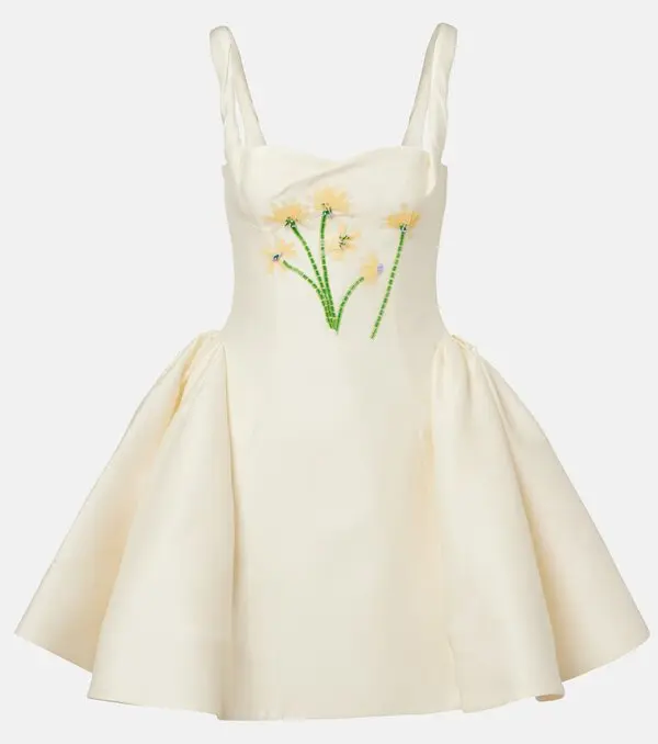 LEO LIN Ariel Embellished Wool And Silk Minidress - White
