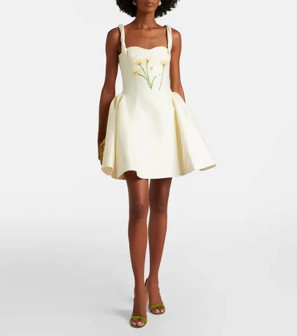 LEO LIN Ariel Embellished Wool And Silk Mini Dress
