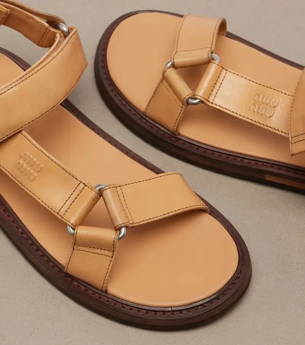Miu Miu Leather Sandals With Velcro® Fastening