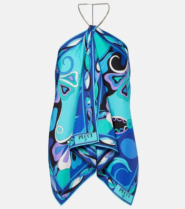 Emilio Pucci Orchidee Silk Twill Halter Top With Chain Detail