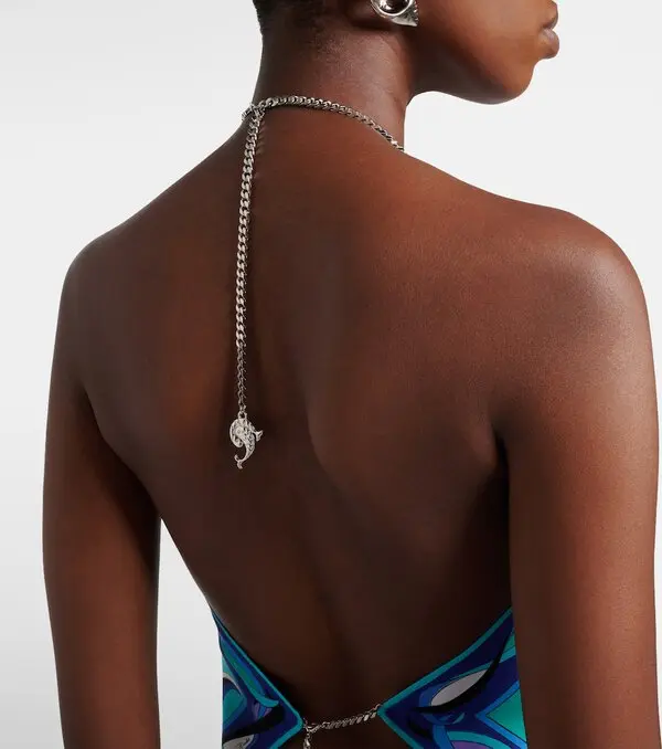 Emilio Pucci Orchidee Silk Twill Halter Top With Chain Detail