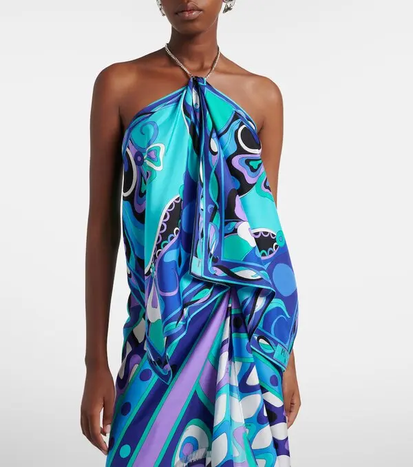 Emilio Pucci Orchidee Silk Twill Halter Top With Chain Detail