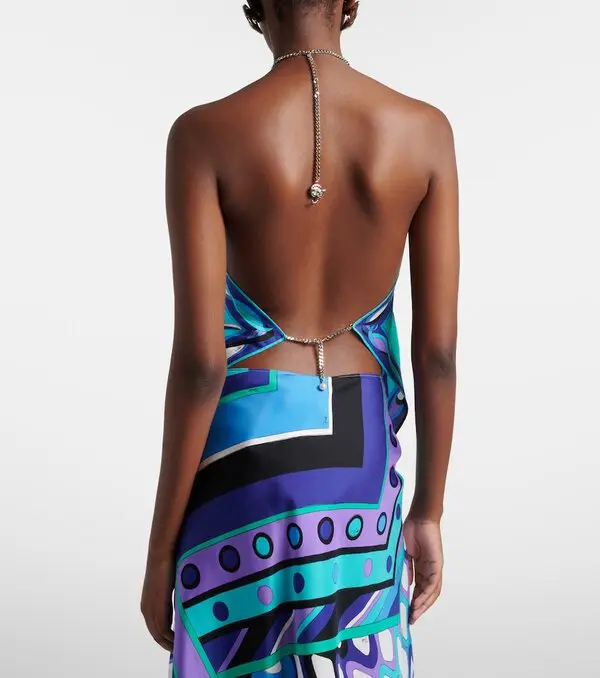 Emilio Pucci Orchidee Silk Twill Halter Top With Chain Detail