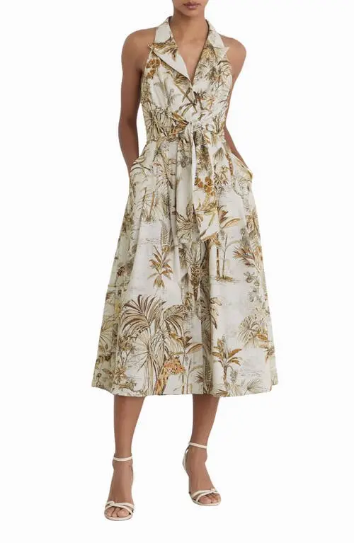 REISS Tate Safari Print Midi Dress - Neutral