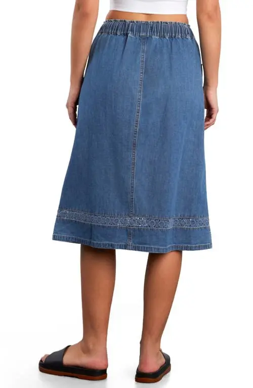 HINT OF BLU Daisy Chain Inset Denim Drawstring Skirt - Effortless Blue