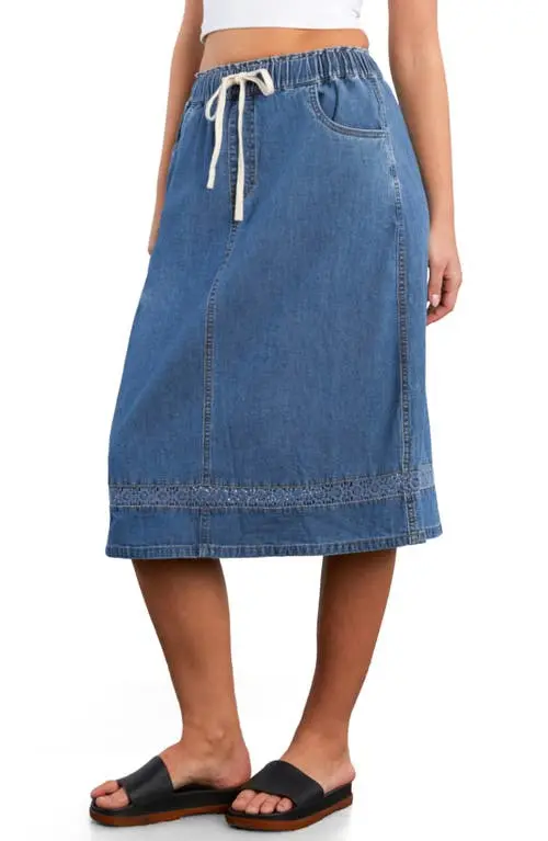 HINT OF BLU Daisy Chain Inset Denim Drawstring Skirt - Effortless Blue