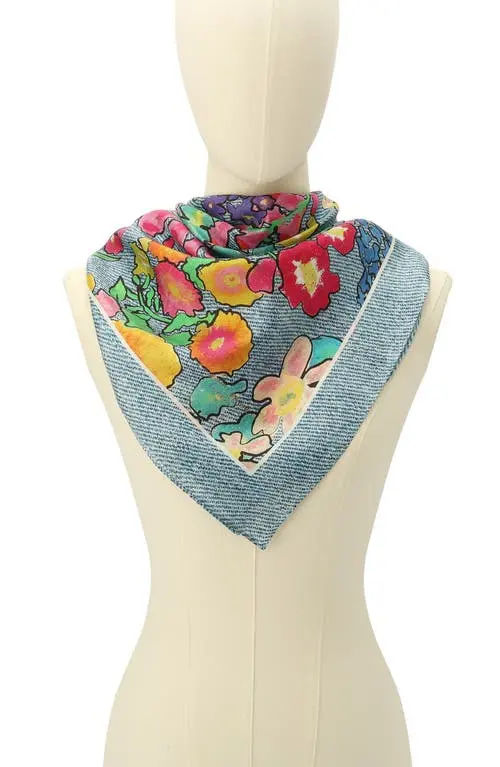 Kurt Geiger Floral Denim Silk Square Scarf