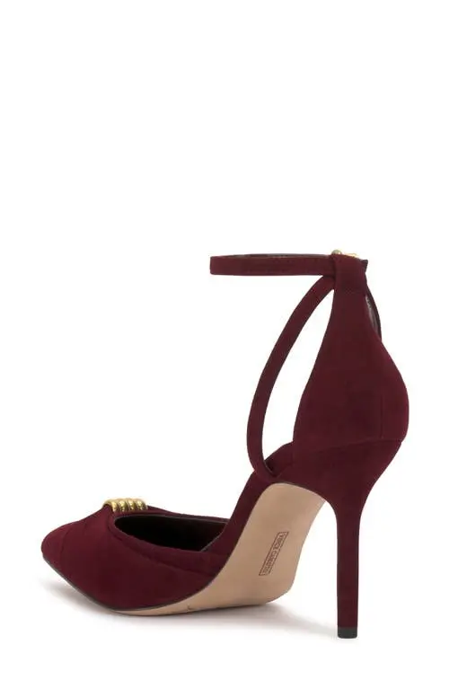 Vince Camuto Mallie Ankle Strap Stiletto Pumps With Pointed Toe And Hardware Accent - Pomegranate