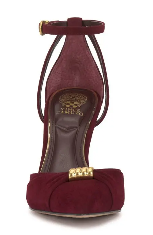 Vince Camuto Mallie Ankle Strap Stiletto Pumps With Pointed Toe And Hardware Accent - Pomegranate