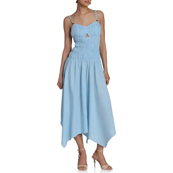 Avec Les Filles Shirred Handkerchief Midi Dress - Light Blue