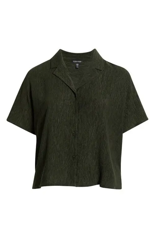 Eileen Fisher Crinkle Notch Collar Button-up Shirt - Seaweed