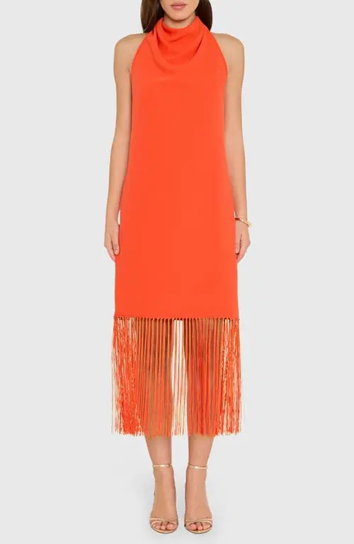 Amanda Uprichard Syd Cowl Neck Fringe Midi Dress - Mandarin