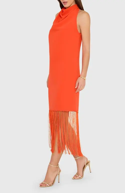 Amanda Uprichard Syd Cowl Neck Fringe Midi Dress