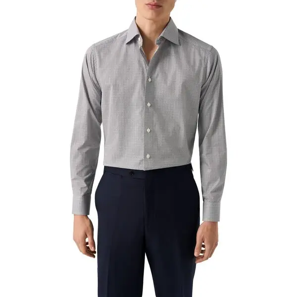 Eton Regular Fit Microprint Signature Cotton Twill Dress Shirt - Navy