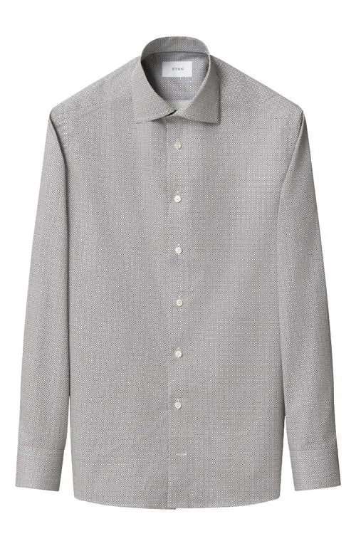Eton Regular Fit Microprint Signature Cotton Twill Dress Shirt - Navy