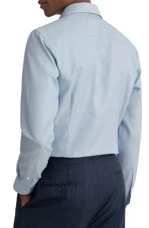 Eton Slim Fit Semisolid Blue Cotton Dobby Dress Shirt