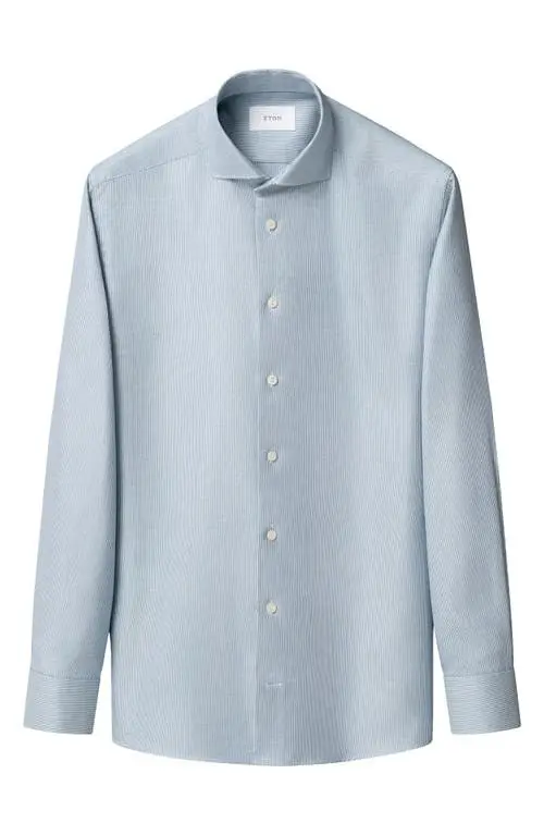 Eton Slim Fit Semisolid Blue Cotton Dobby Dress Shirt