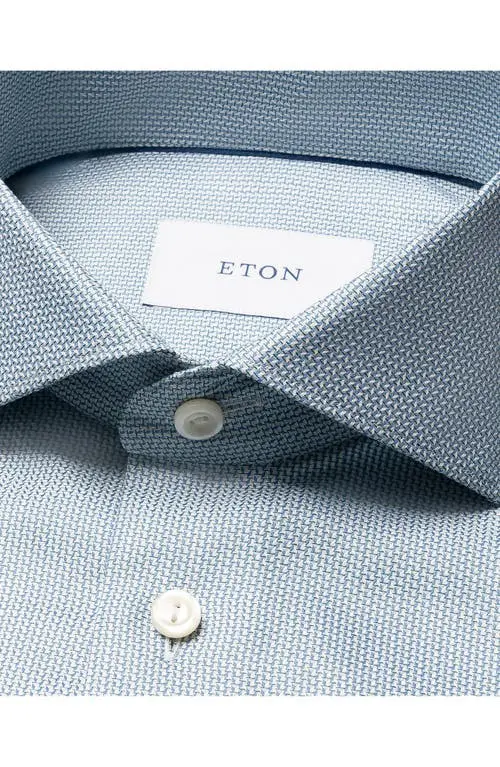 Eton Slim Fit Semisolid Blue Cotton Dobby Dress Shirt