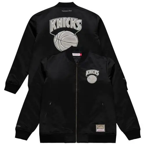 Mitchell & Ness New York Knicks Chrome Satin Bomber Jacket - Black