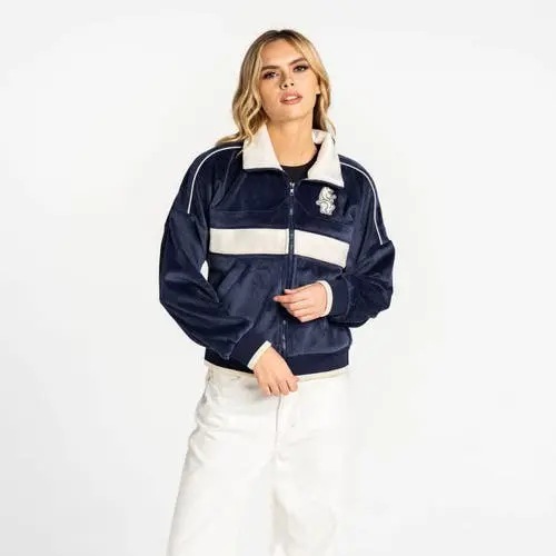 THE WILD COLLECTIVE Chicago Cubs Velvet Corduroy Full-zip Jacket - Navy