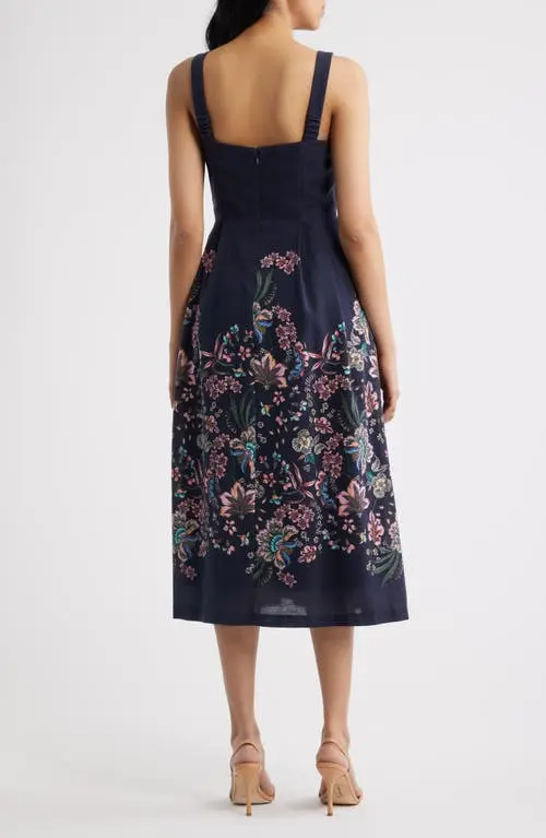 Julia Jordan Floral Print Square Neck Sleeveless Midi Dress