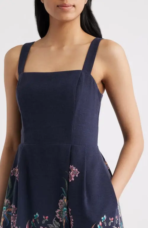 Julia Jordan Floral Print Square Neck Sleeveless Midi Dress