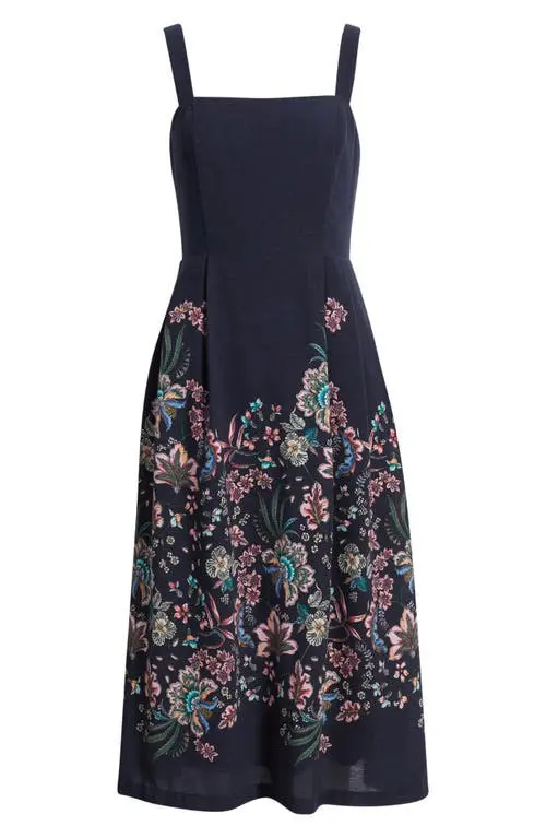 Julia Jordan Floral Print Square Neck Sleeveless Midi Dress