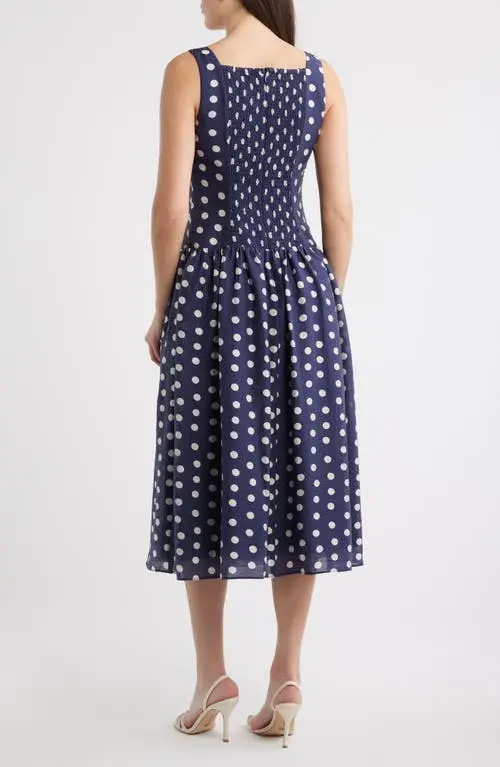 Julia Jordan Sleeveless Polka Dot Square Neck Midi Dress