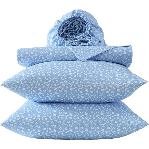 Marimekko Pikkuinen Unikko Cotton Sheet Set - Light/medium Blue