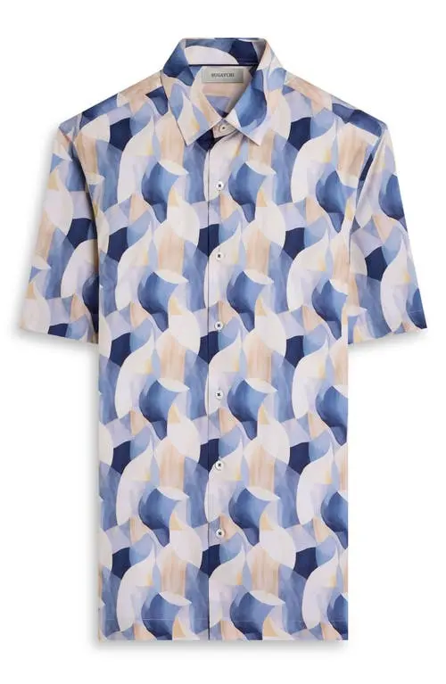 Bugatchi Vero Shaped Fit Abstract Print Short Sleeve Stretch Cotton Button-up Shirt