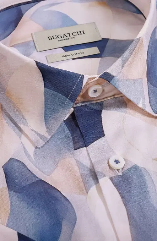 Bugatchi Vero Shaped Fit Abstract Print Short Sleeve Stretch Cotton Button-up Shirt