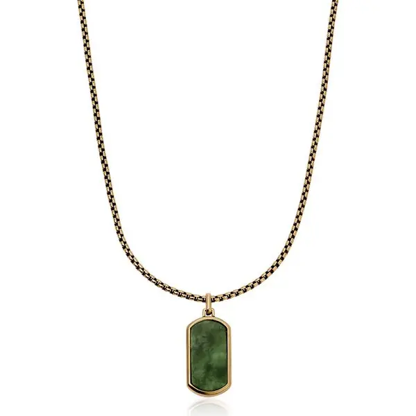 MR. ETTIKA Dog Tag Necklace With Stone Inlay - Green