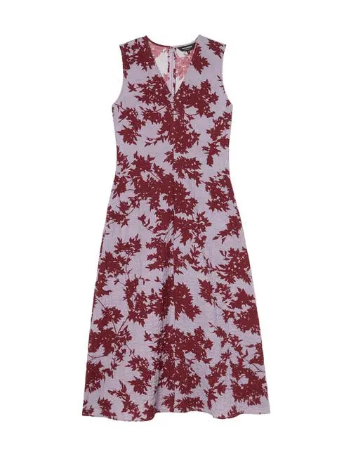 Whistles Floral Textured V-neck Midi Dress