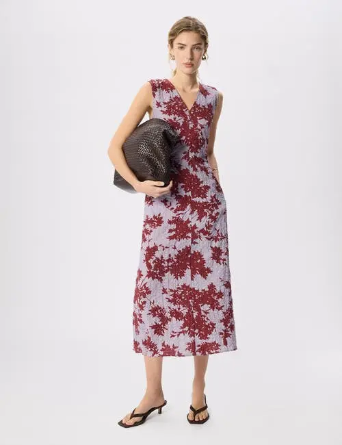 Whistles Floral Textured V-neck Midi Dress