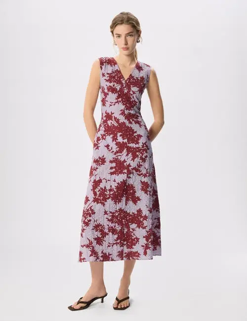 Whistles Floral Textured V-neck Midi Dress - Purple/multi