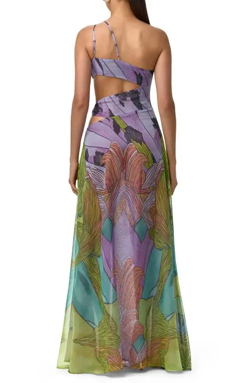 Naked Wardrobe Print Sheer Chiffon Cutout Maxi Dress