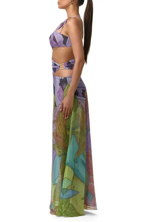 Naked Wardrobe Print Sheer Chiffon Cutout Maxi Dress
